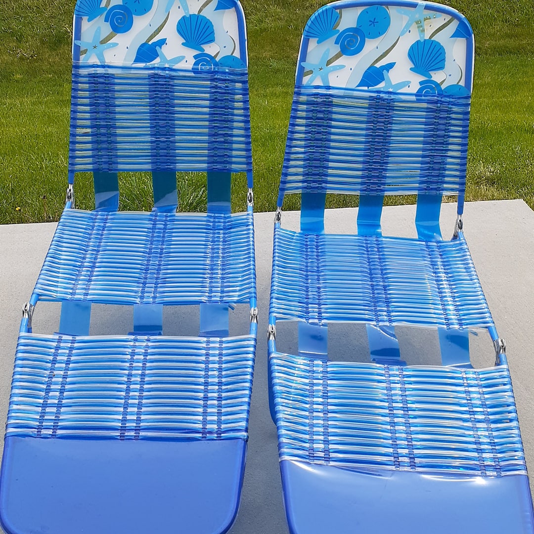 Two Vintage Jelly Vinyl Tube Folding Chaise Lounge Lawn Chairs Cots ...