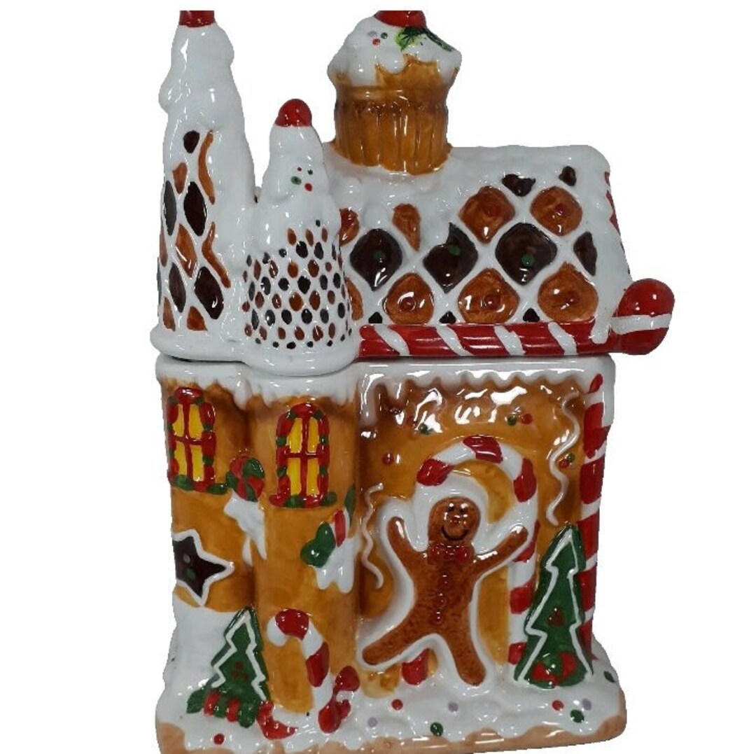 Gingerbread House Christmas Ceramic Cookie Jar With Lid Cherry Candy ...