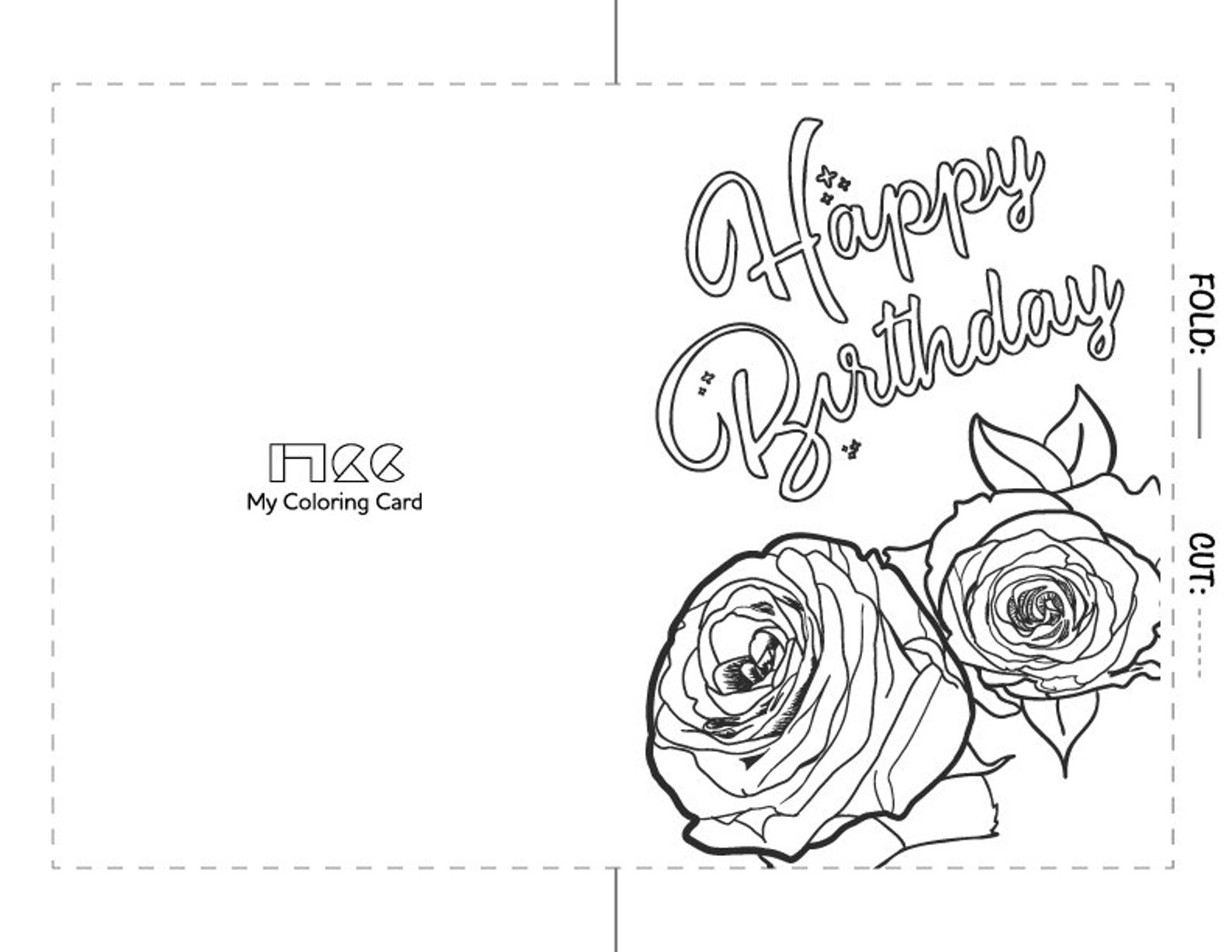 Printable Coloring Birthday Card With Roses - Etsy