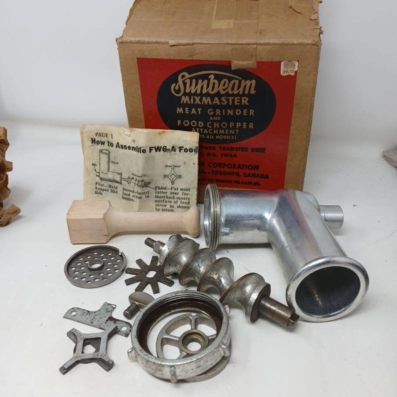 Sunbeam Mixmaster Meat Grinder and Food Chopper Attachment FW6A Vintage ...