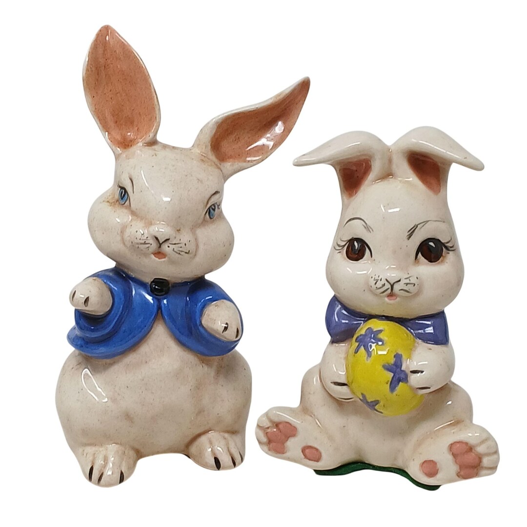 2 Vintage Ceramic Rabbit Bunny Figurines Highly Detailed ...
