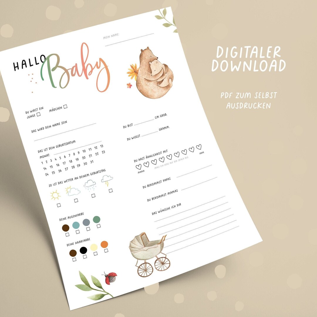 PDF Baby Shower Questionnaire Tip Cards to Print Out Yourself - Etsy
