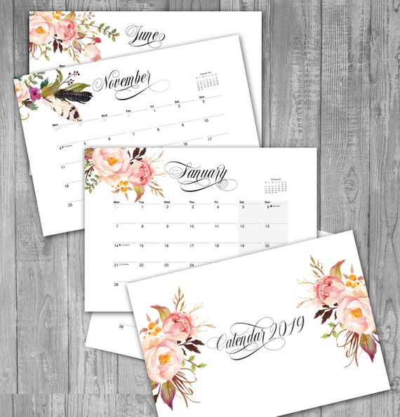 2019 Printable Calendar Printable 2019 Printable Desk | Etsy