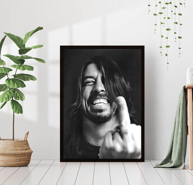 Dave Grohl Middle Finger Music Poster Nirvana Print Retro Black and ...