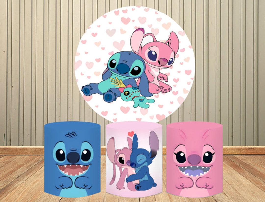 Lilo and Stitch Round Circle Backdrop Baby Kid Birthday Party Pink Love ...