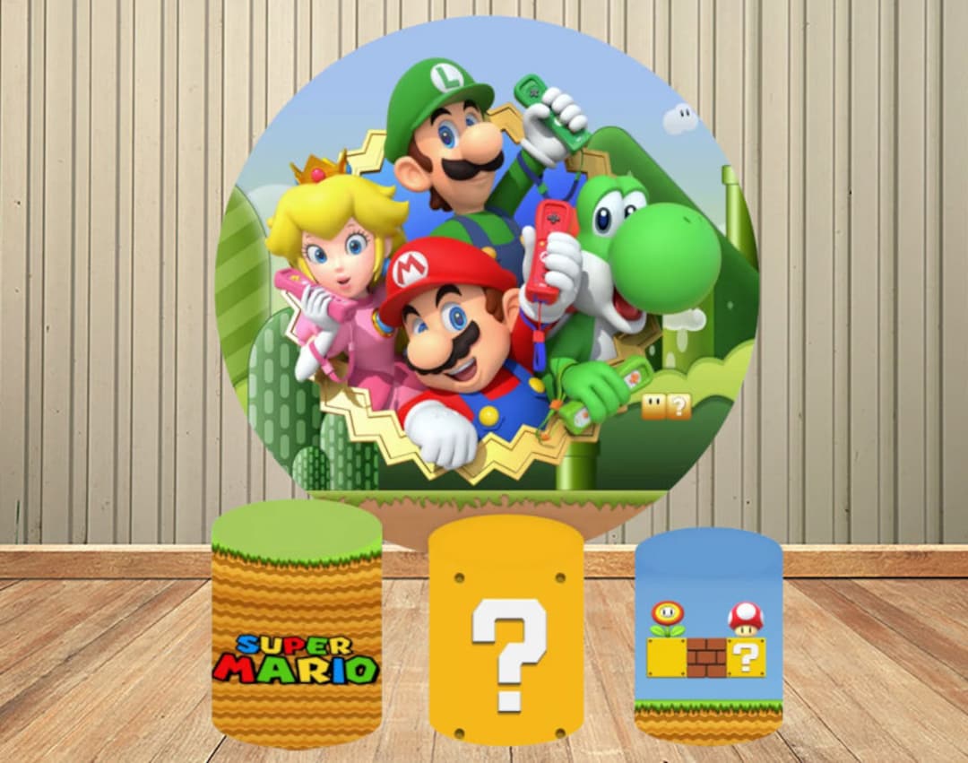 Super Mario Bros Round Backdrop Kids Birthday Party Cylinder Cover ...
