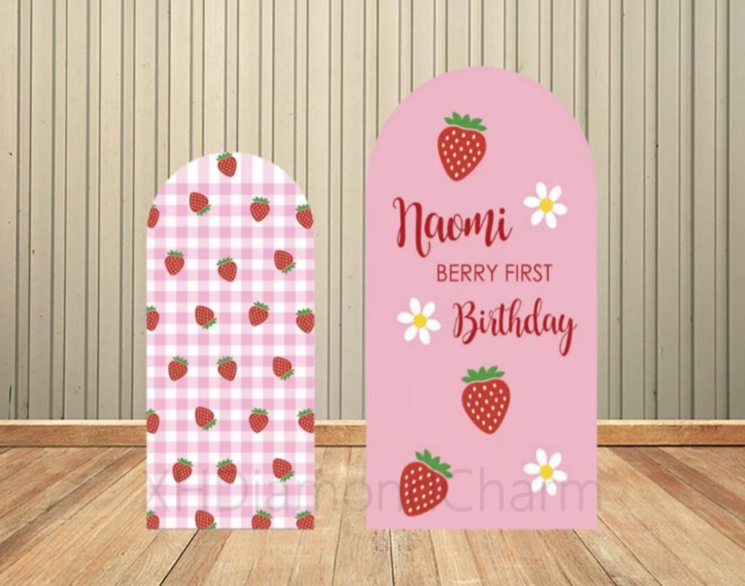 Custom Double-sided Arch Backdrop Berry First Strawberry Girls Birthday ...