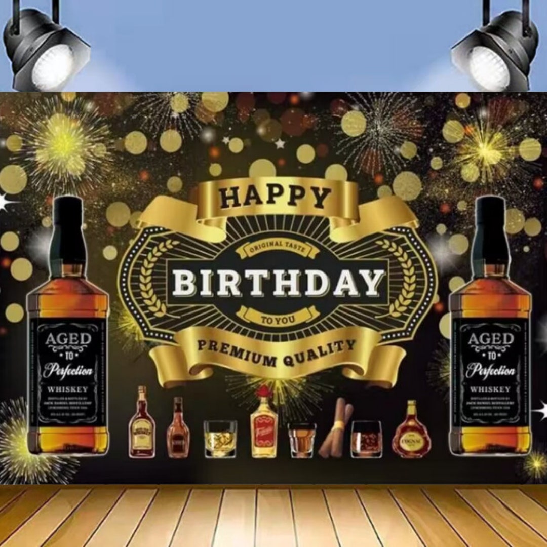 Whiskey Theme Birthday Backdrop Vintage Photo Background Black Gold ...