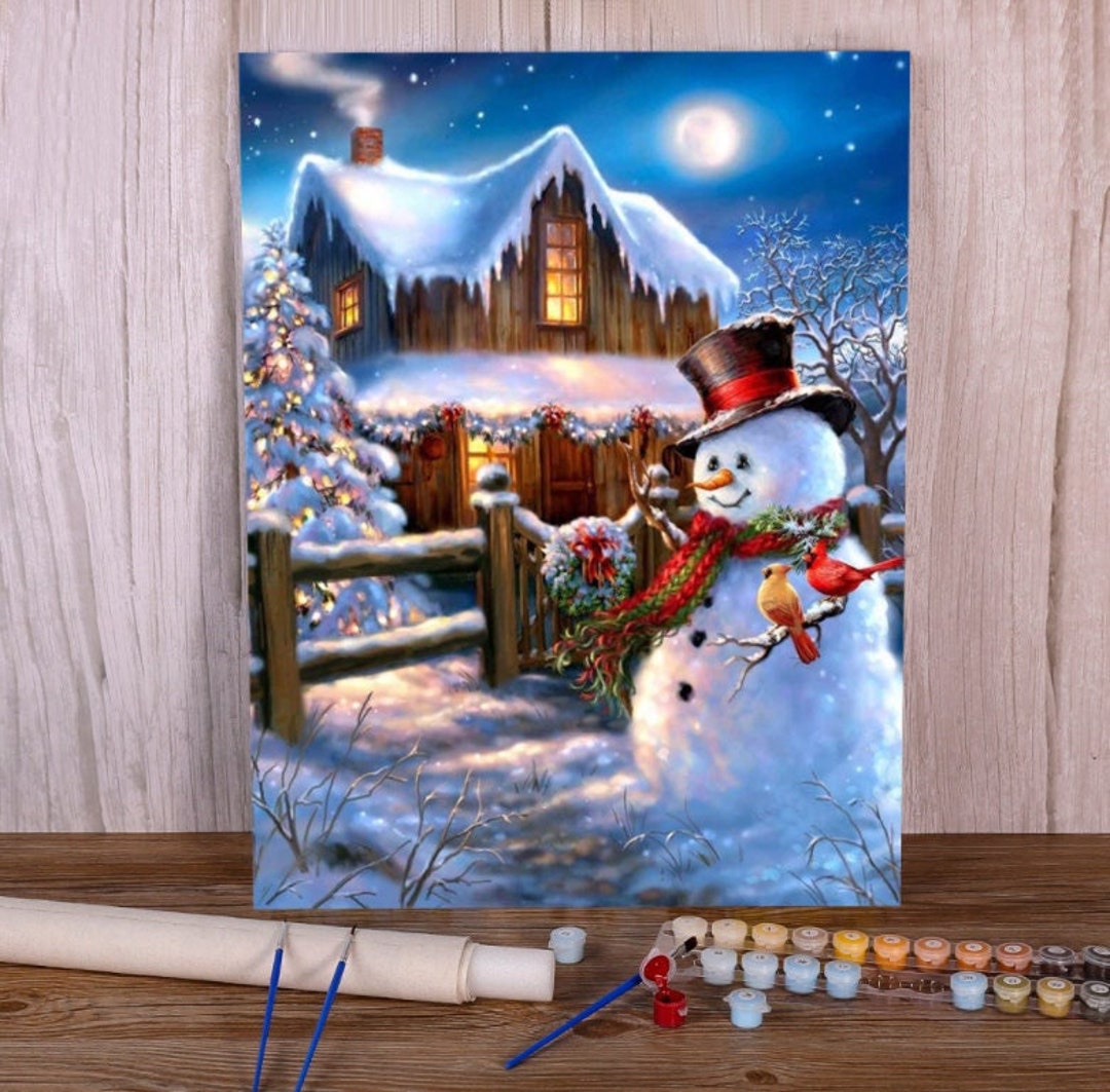 DIY Paint by Numbers Canvas Painting Christmas Snowman Paint by Number ...