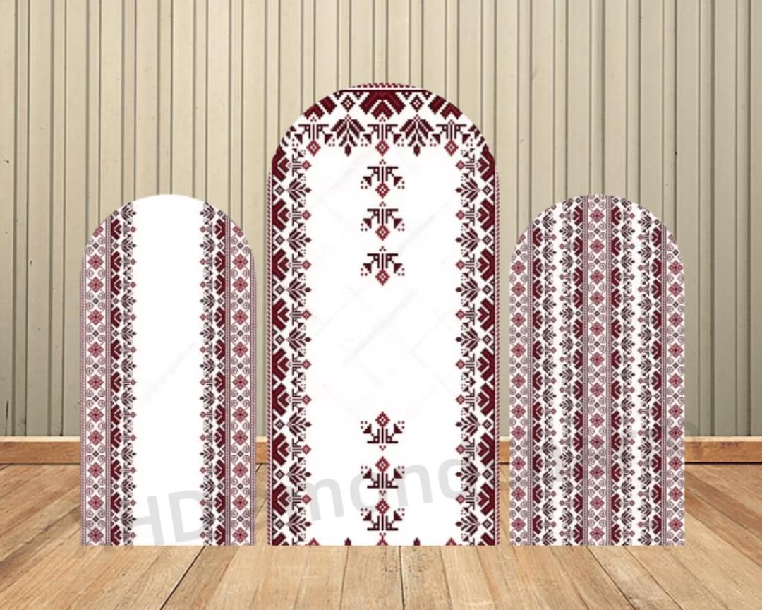 Bohemian Pattern Henna Wedding Arch Backdrop Cover Burgundy Red ...