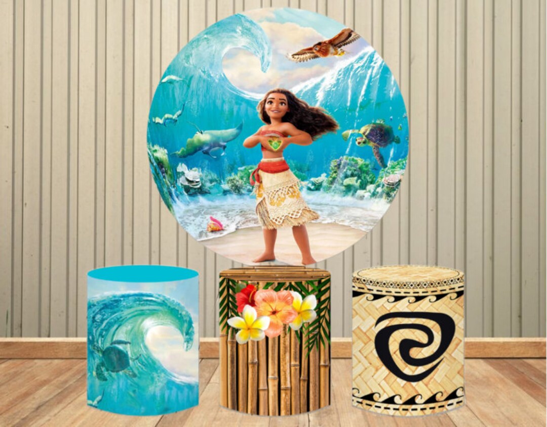 Cartoon Round Shape Disney Moana Party Backdrops Birthday Decorations ...