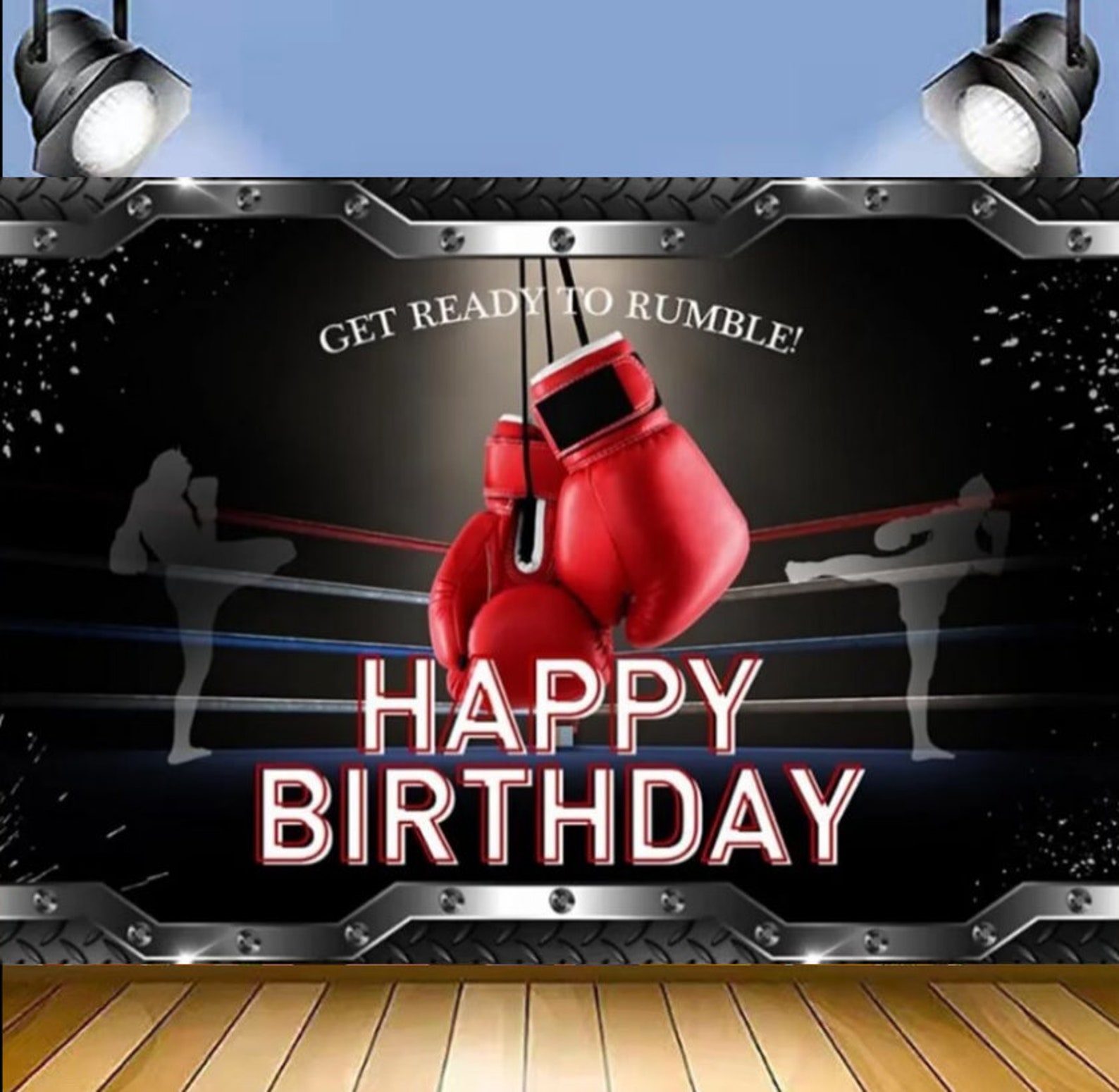 Boxing-themed Happy Birthday Backdrop for Boys Black Birthday Party ...