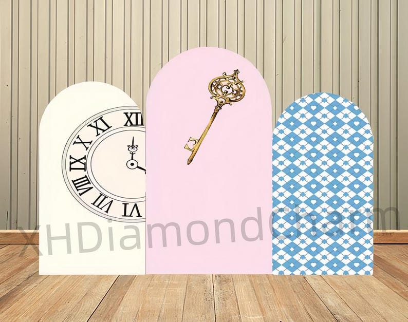 Alice in Wonderland Arch Backdrop Cover Blue Pink Flowers Clock Girls ...