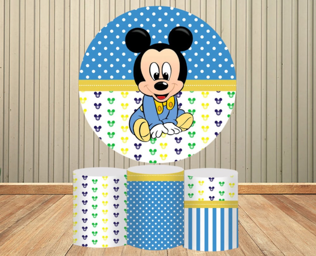 Blue Mickey Mouse Round Backdrop Kids Boys Birthday Party Cartoon ...