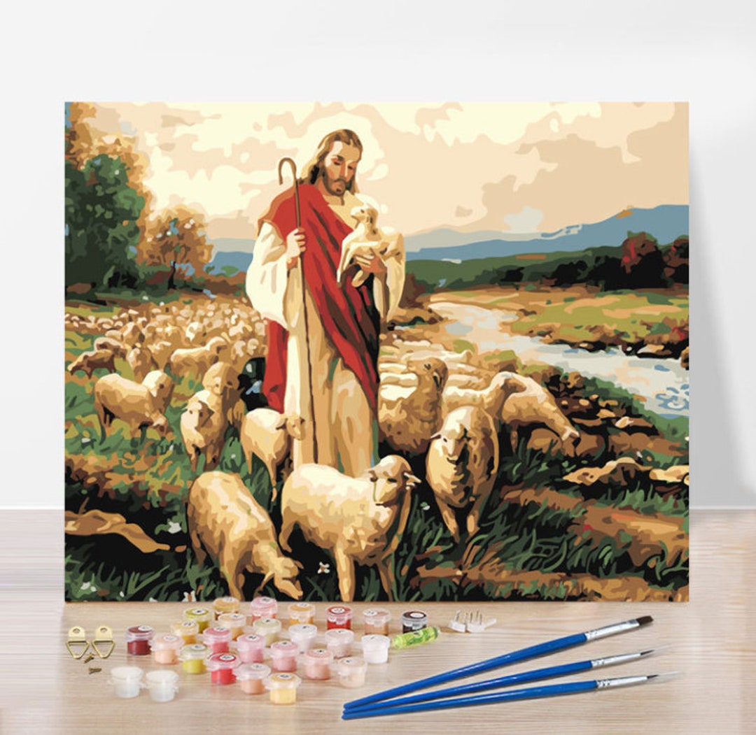 Paint by Numbers Jesus and Sheep Scenery Canvas Painting DIY Paint by ...