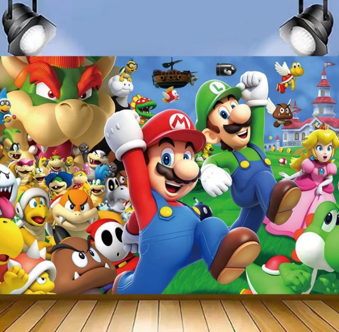 Cartoon Mario Game Theme Photography Backdrop Cloth Children's Birthday ...