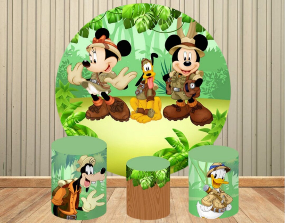 Cartoon Circle Backdrop Wild Mickey Mouse Jungle Forest Kids 1st ...