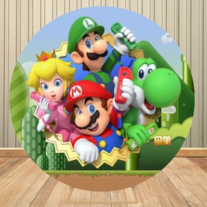 Super Mario Bros Round Backdrop Kids Birthday Party Cylinder Cover ...