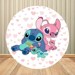 Lilo and Stitch Round Circle Backdrop Baby Kid Birthday Party Pink Love ...