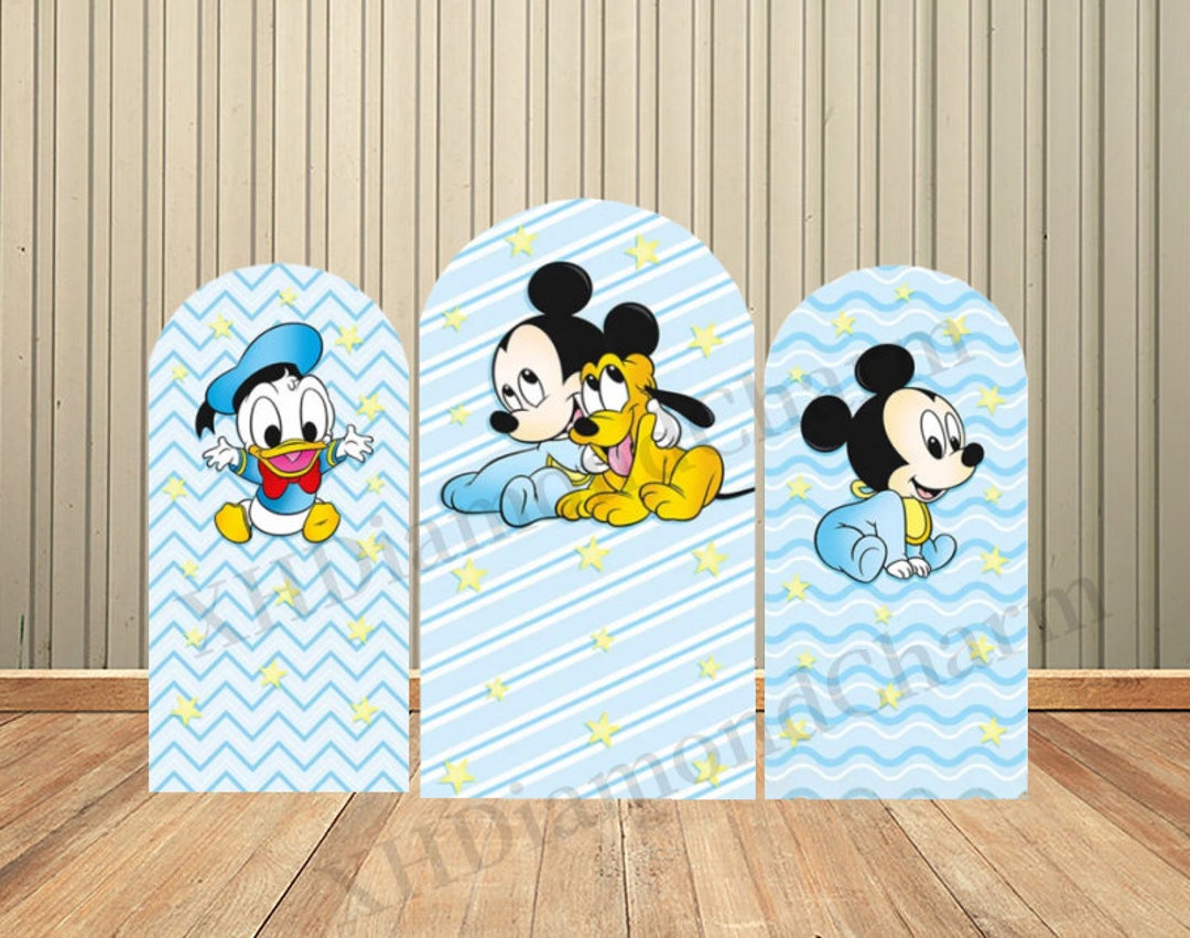 Cartoon Blue Little Mickey Donald Duck Birthday Arch Backdrop Cover ...