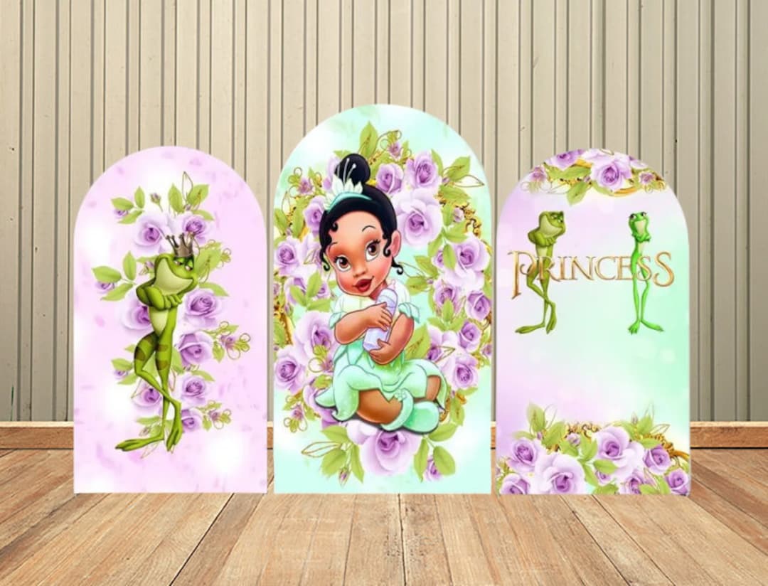 Cartoon Princess Tiana and Frog Double-sided Arch Cover Backdrop Wall ...