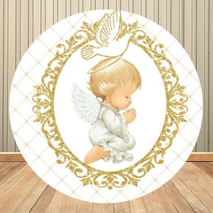 My First Communion Round Backdrop Decoration Boy Girl Angel Baby Shower ...