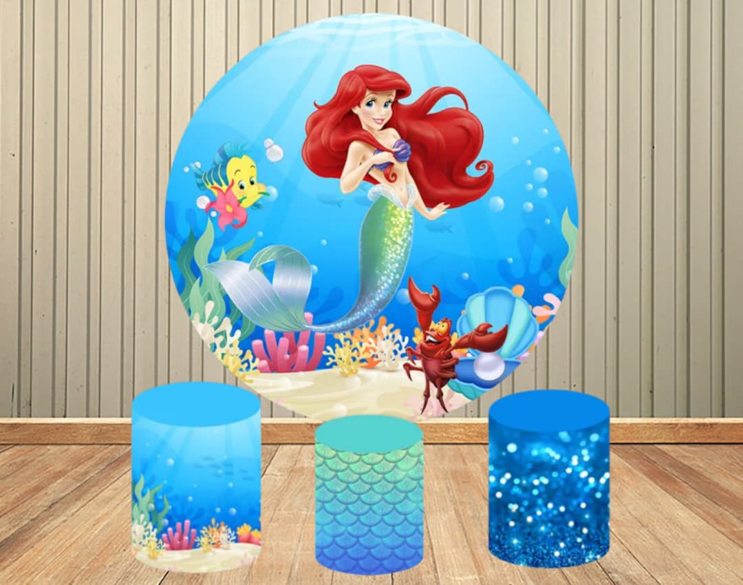 Little Mermaid Round Backdrop Princess 1st Birthday Baby Shower ...