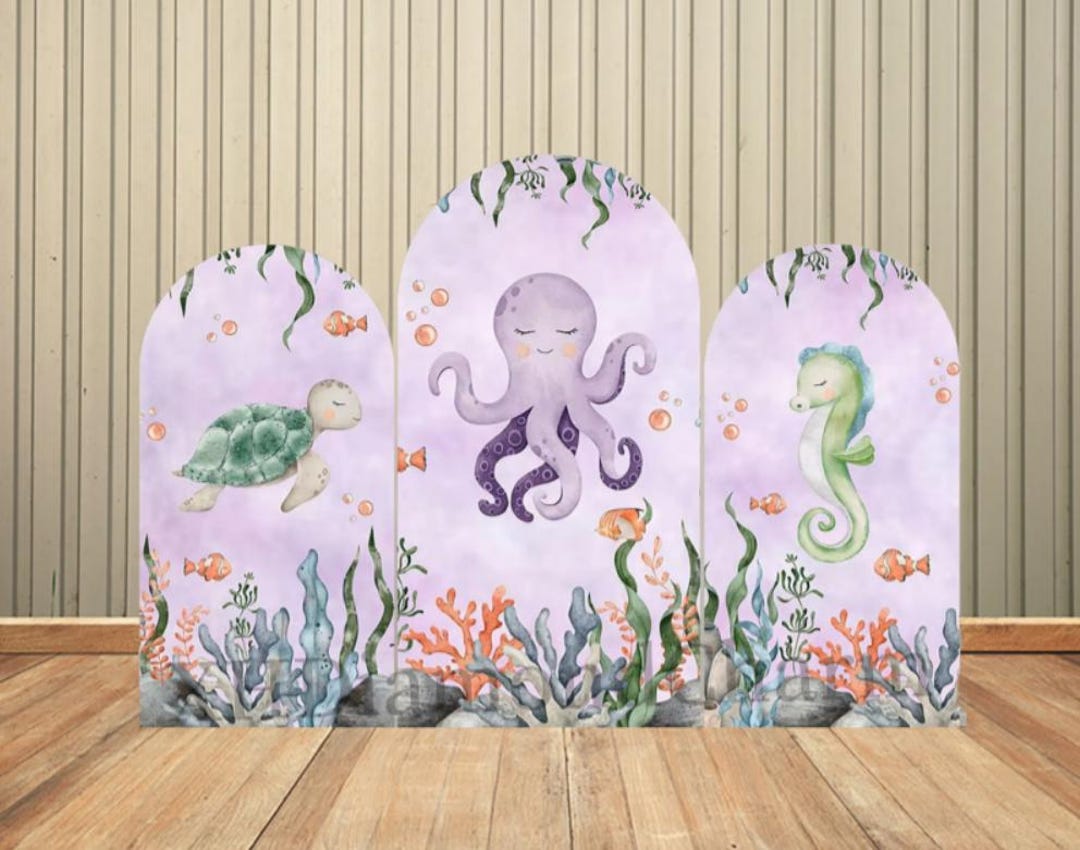 Underwater World Octopus Arch Backdrop Turtle Seahorse Coral Birthday ...