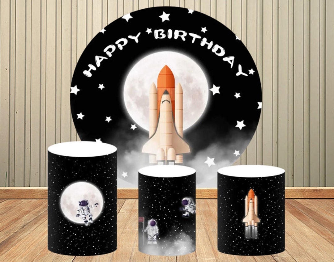 Outer Space Birthday Party Round Backdrop Starry Sky Moon Earth Space ...
