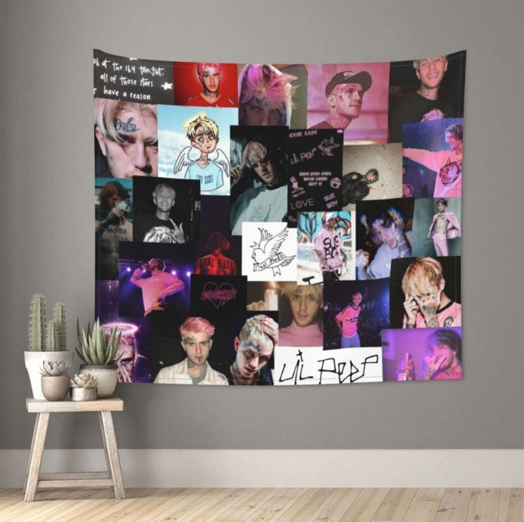 Lil Peep Collage Tapestry Hippie Polyester Wall Hanging Room Decor Yoga ...