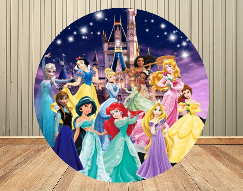 Disney Princess Round Background for Photography Cartoon Castle ...