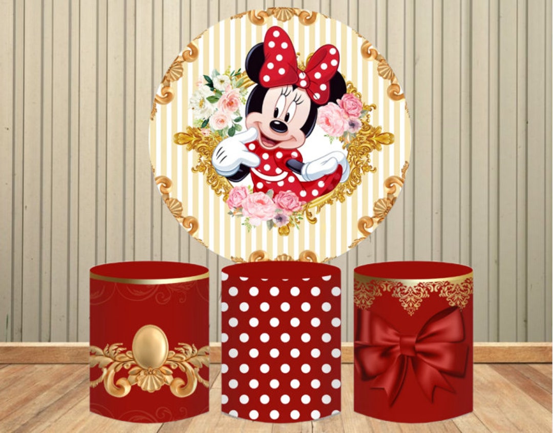 Disney Red Minnie Mouse Round Background Wedding Party Decoration ...