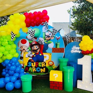 Super Mario Bros Round Backdrop Kids Boys Birthday Party Cartoon ...