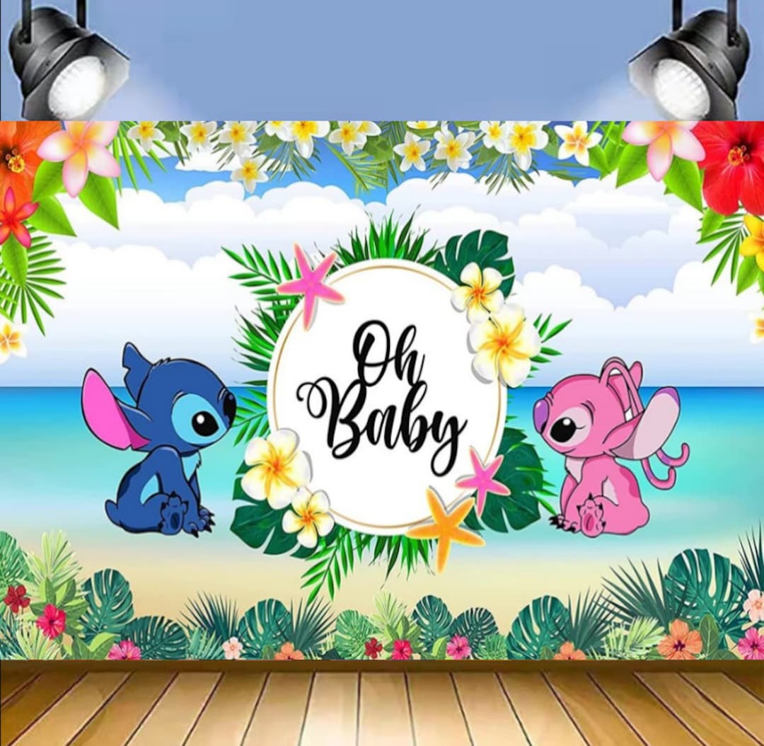 Stitch and Angel Gender Reveal Backdrop Summer Hawaii Baby Shower ...