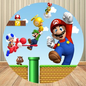 Super Mario Bros Round Backdrop Kids Birthday Party Cylinder Cover ...