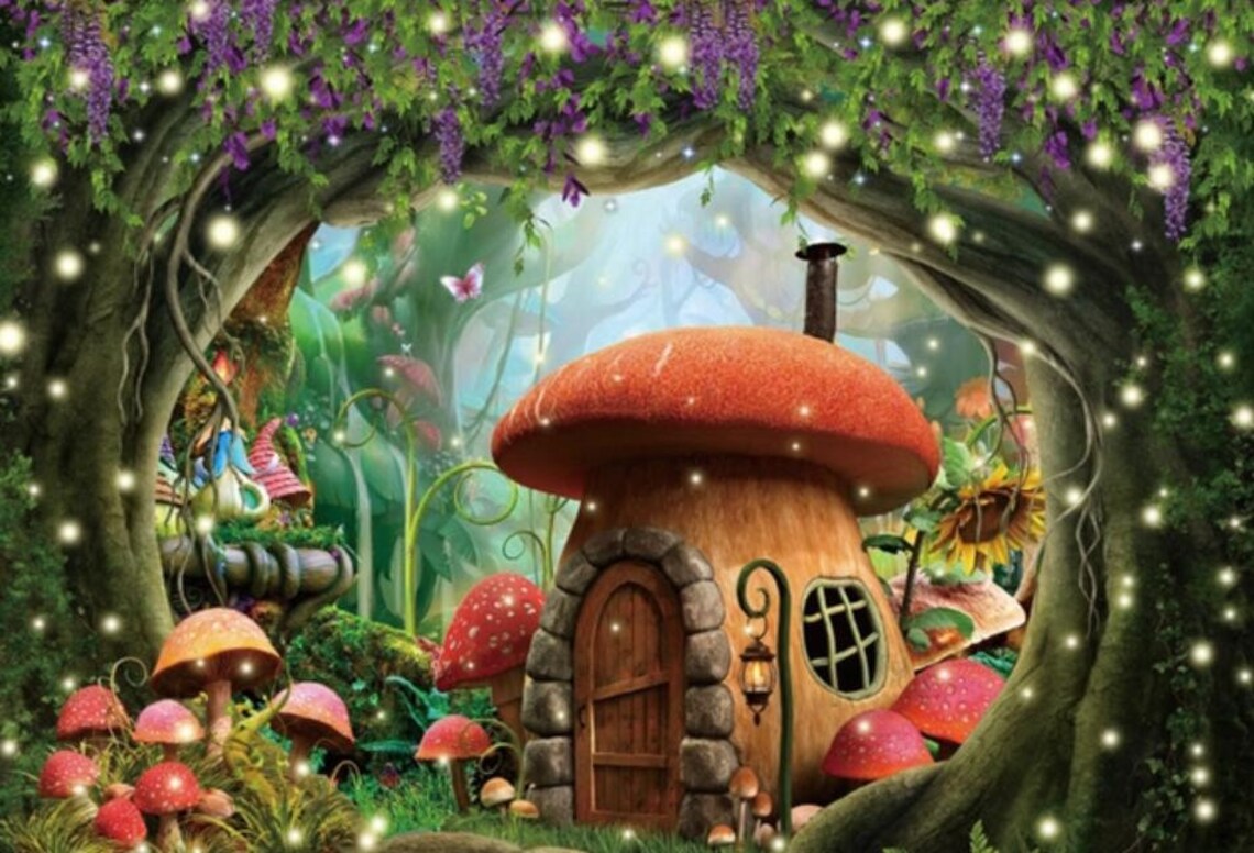 Forest Fairyland Party Backdrop Mushrooms House Fairy Tales Printing ...