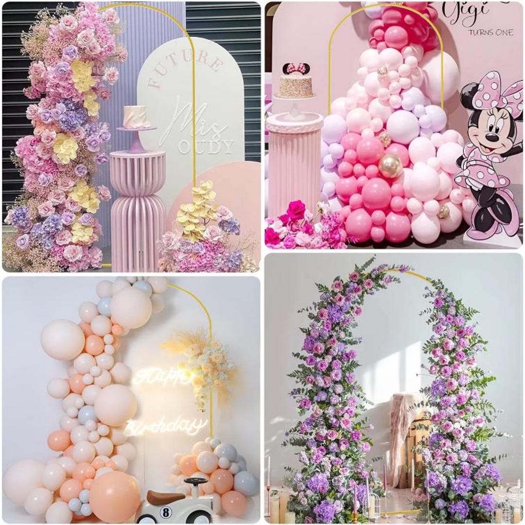 Birthday Party Arched Backdrop Frame, Metal Arch Backdrop Stand, Gold ...