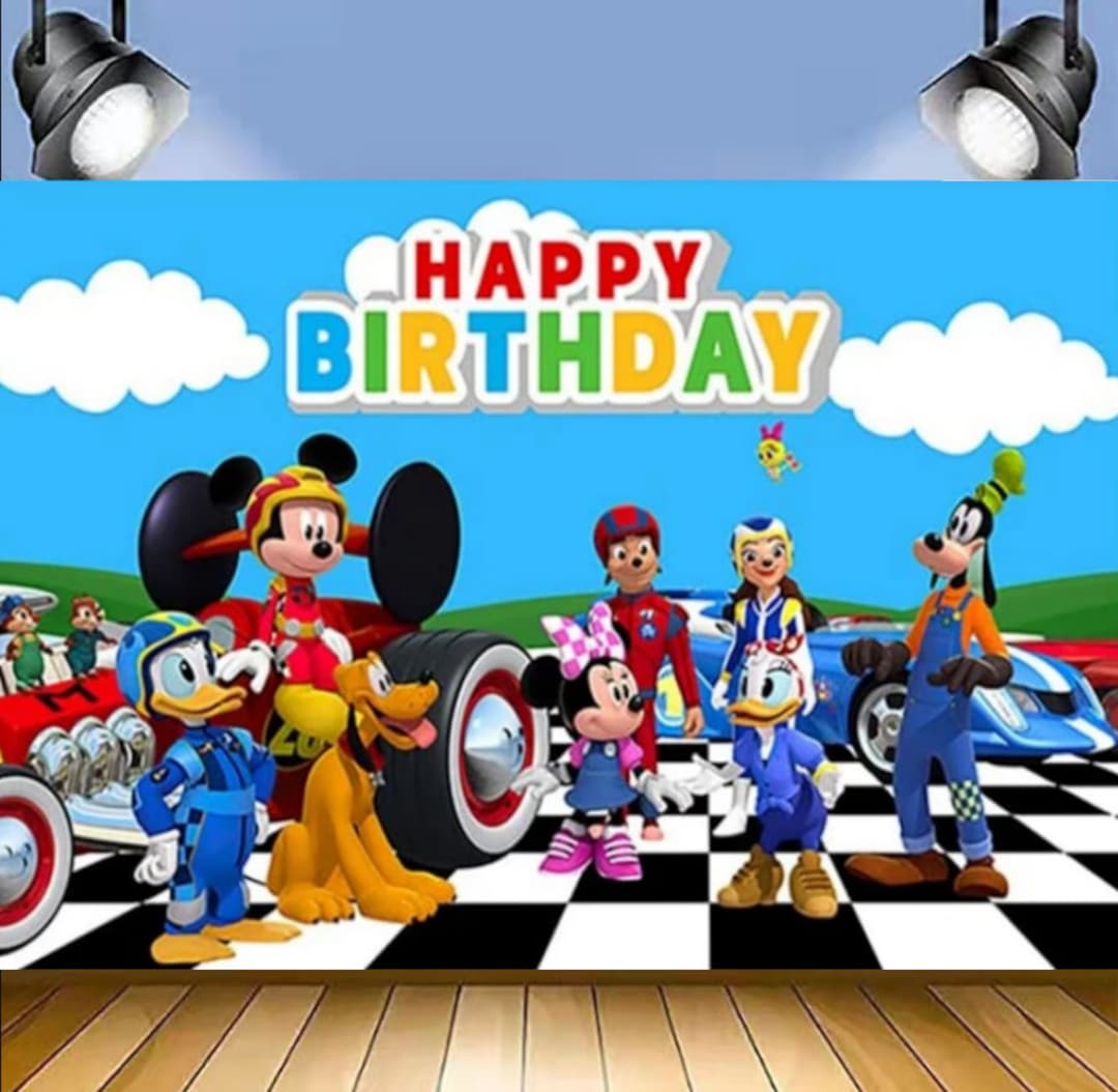 Blue Mickey and the Roadster Racers Backdrop for Birthday Party ...