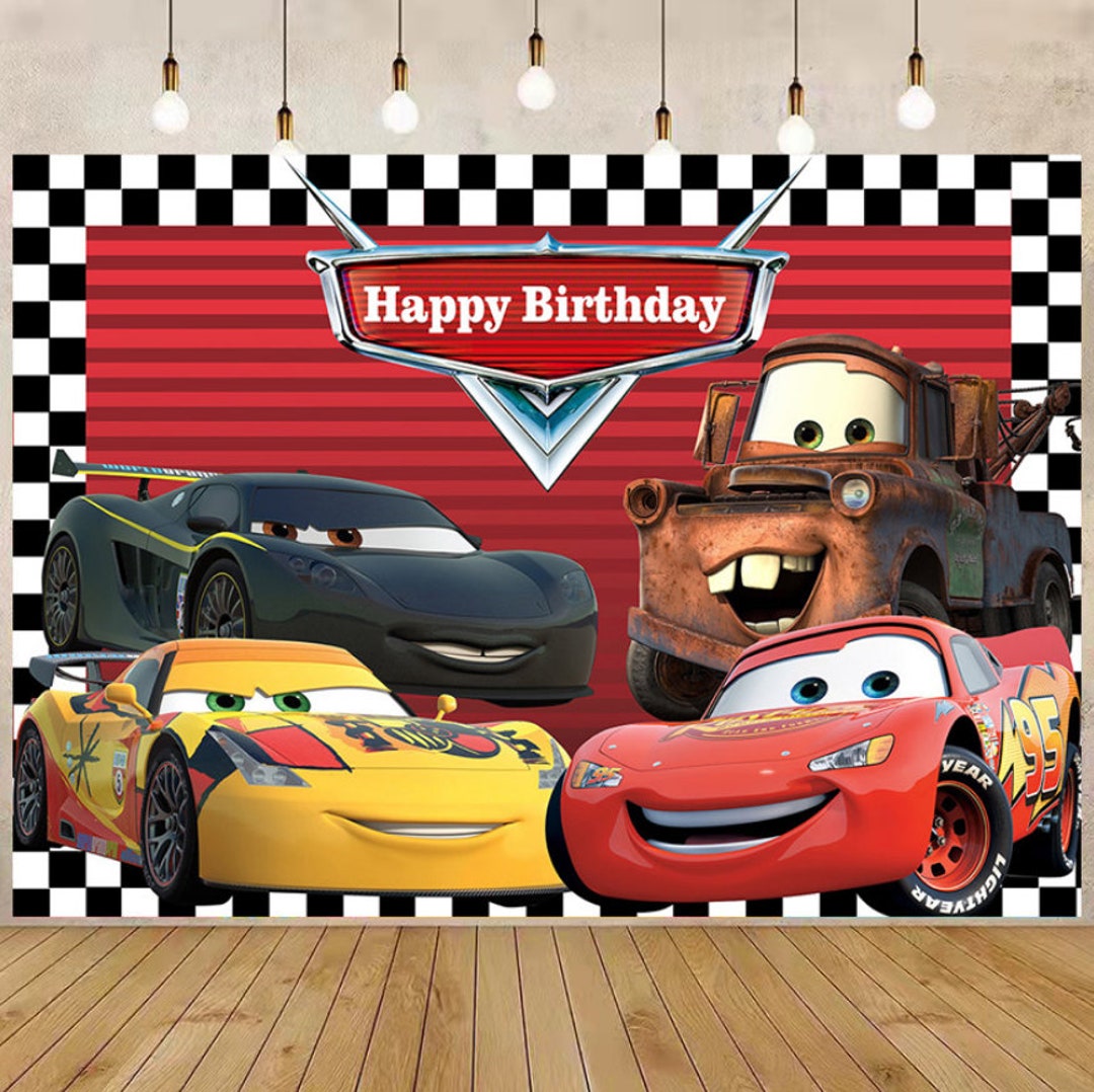 Cartoon Cars Photography Backdrop Disney Kids Boys 1st Birthday Party ...