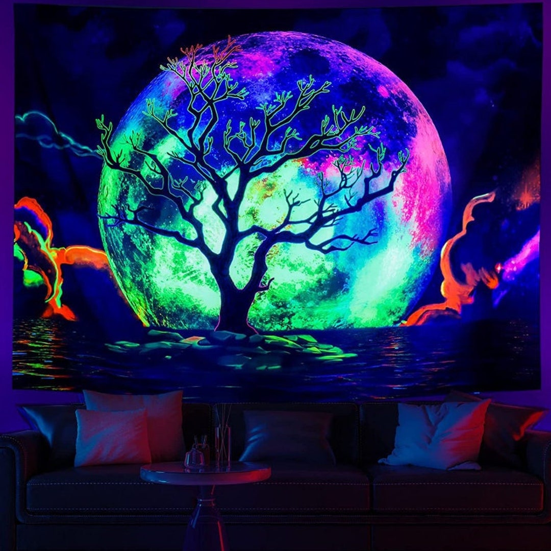 Black Light Psychedelic Glow Tapestry, UV Reactive Tapestries Posters ...