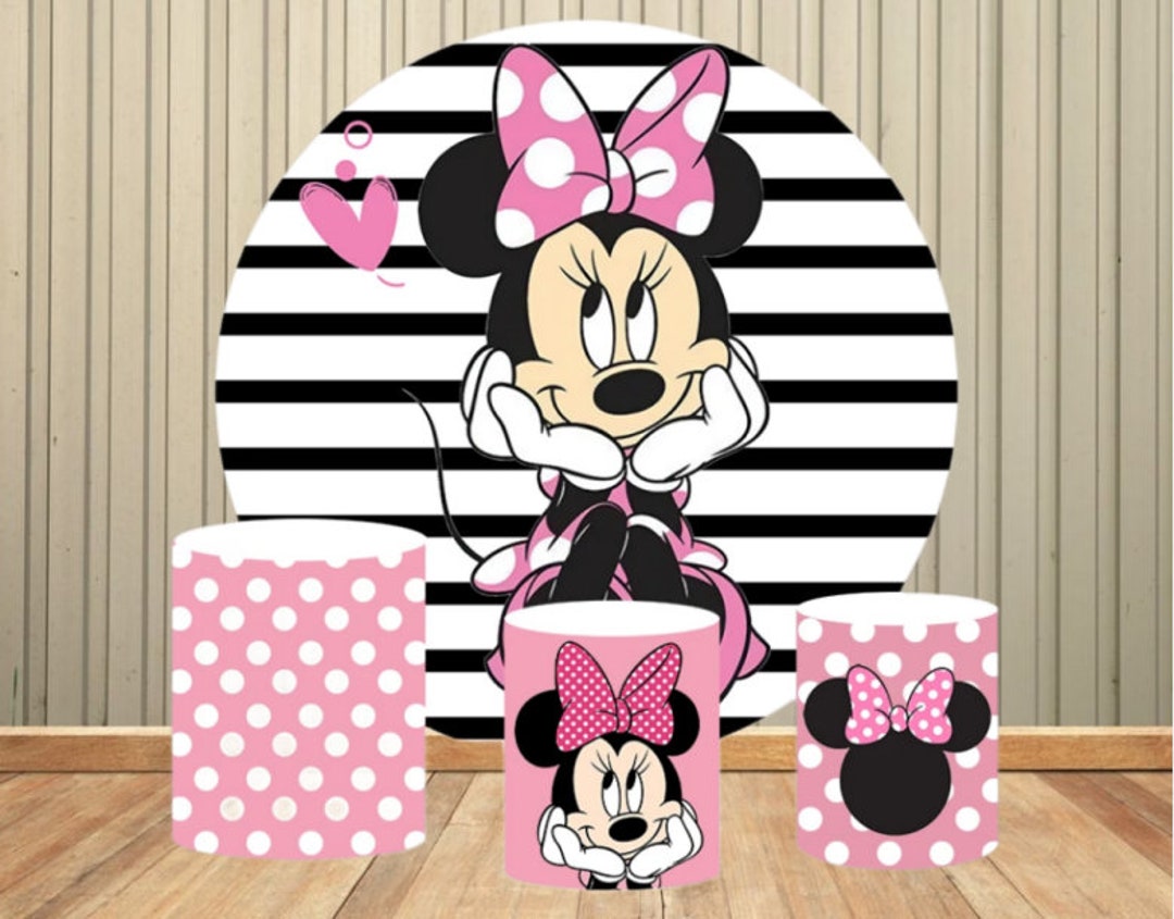 Cartoon Disney Minnie Mouse Round Cover Girl Birthday Backdrop Princess ...