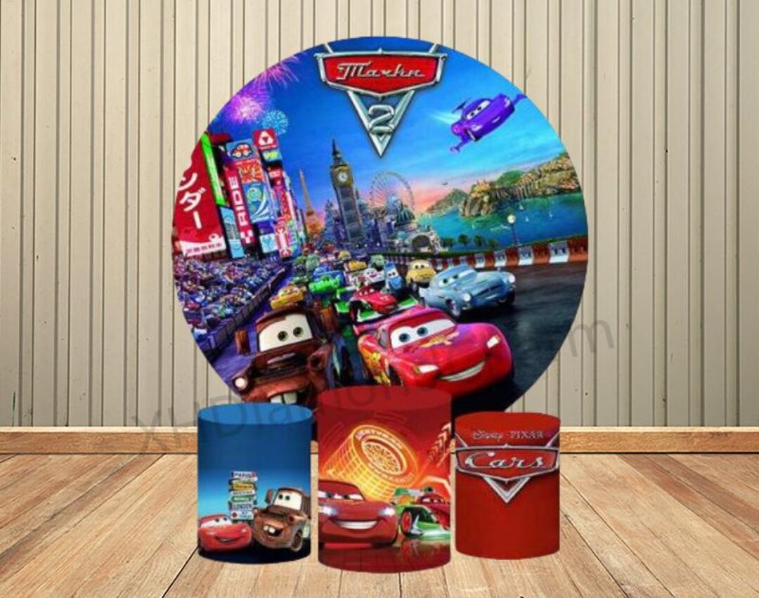 Cartoon Cars Round Backdrop Boys Birthday Party Baby Shower Kids Racing ...