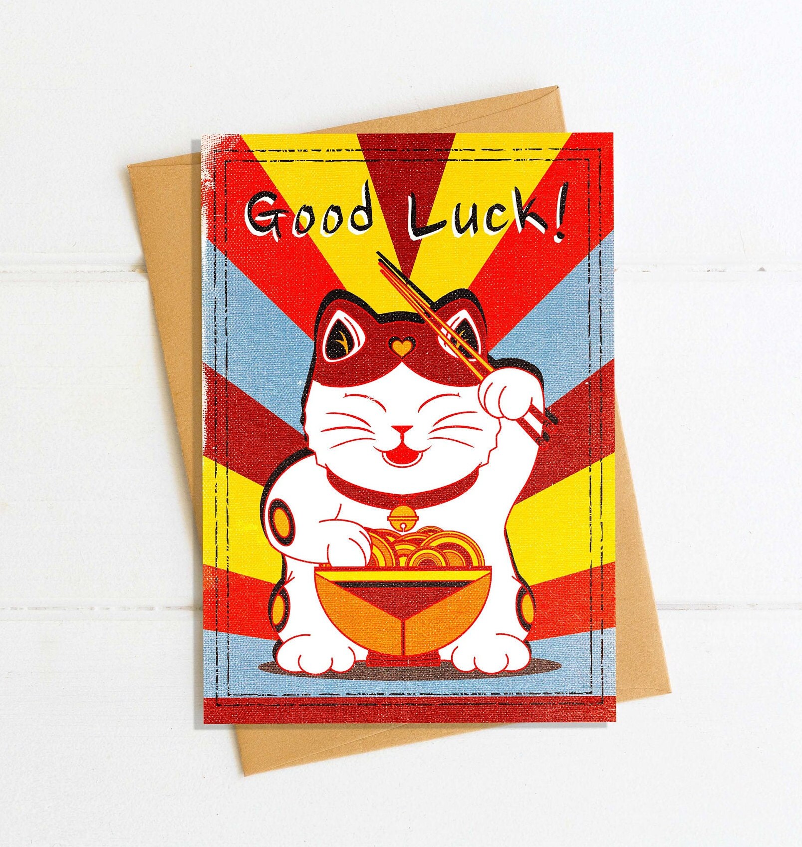 Chinese Lucky Cat Card / Good Luck Card / You've Got This - Etsy