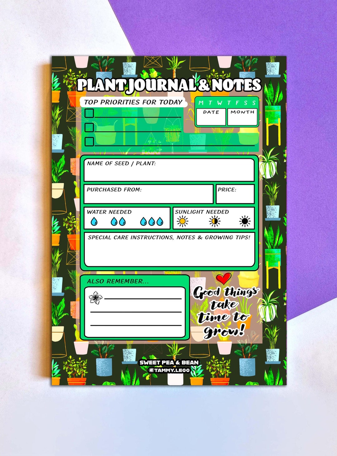 Plant Journal Gardening Notepad / Organiser Notebook / Plant Lady ...