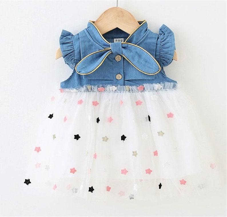 White/blush Toddler Girl Denim Dress, Boho Toddler Tulle Dress, Rustic ...