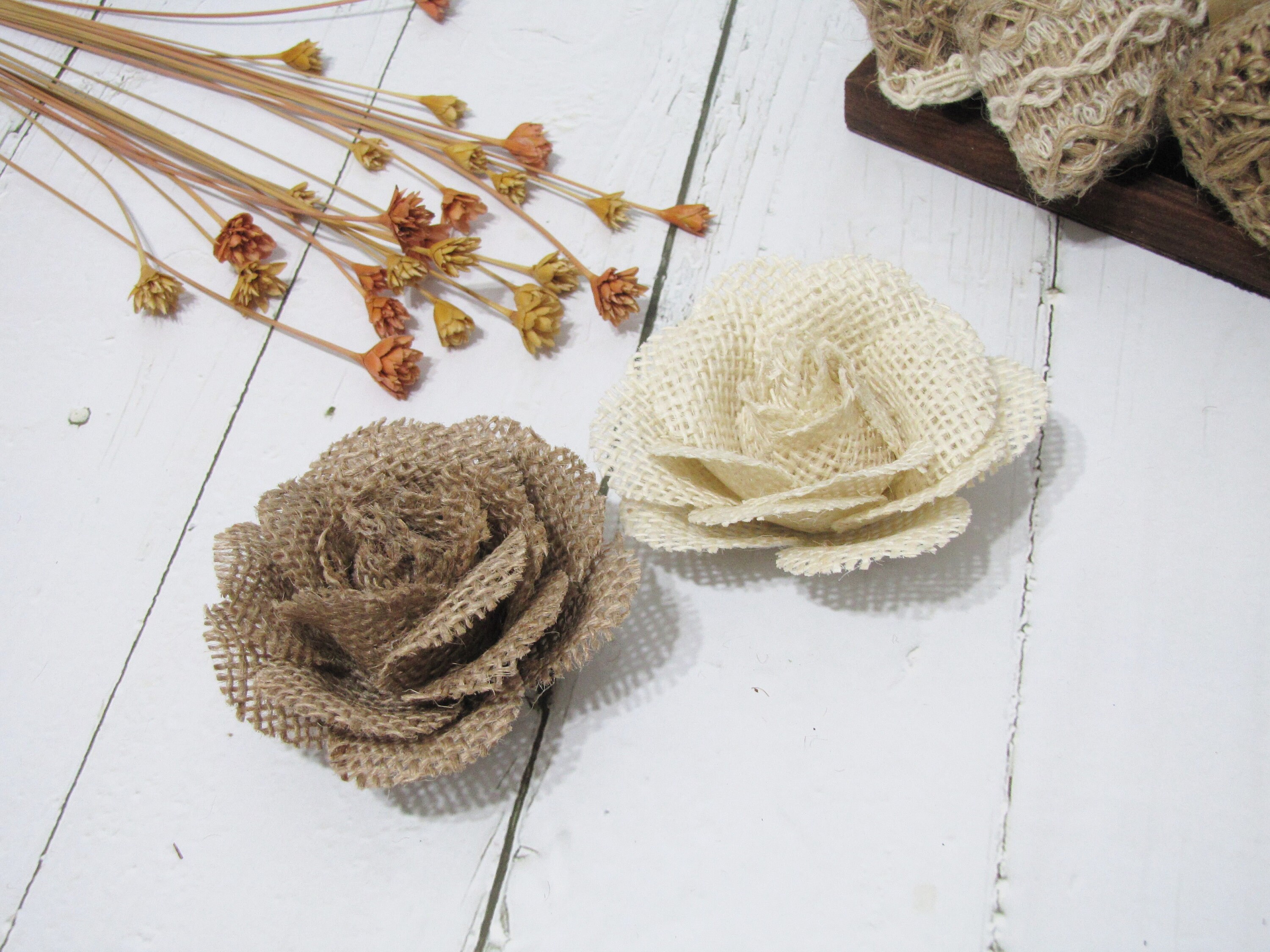Set of 4 Burlap Flowers, Rustic Flower to Decor Hats or Shoes or Bags ...