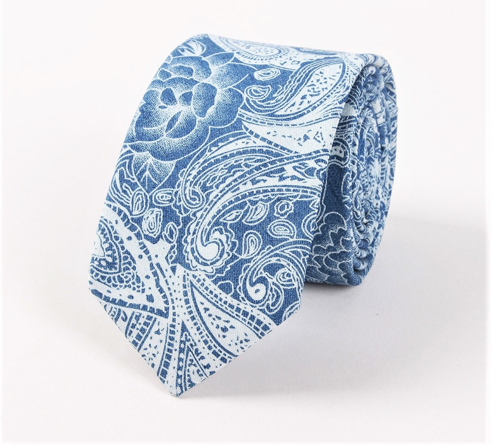 Rustic Denim Necktie for Men, Light Blue / Blue Denim Necktie, Boho ...