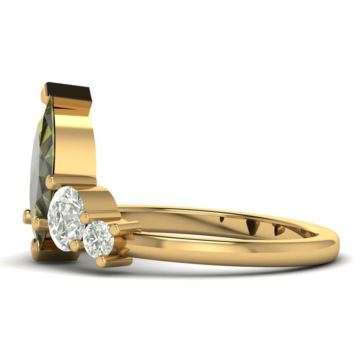 14K Yellow Gold Moldavite Unique Engagement ring Personal | Etsy