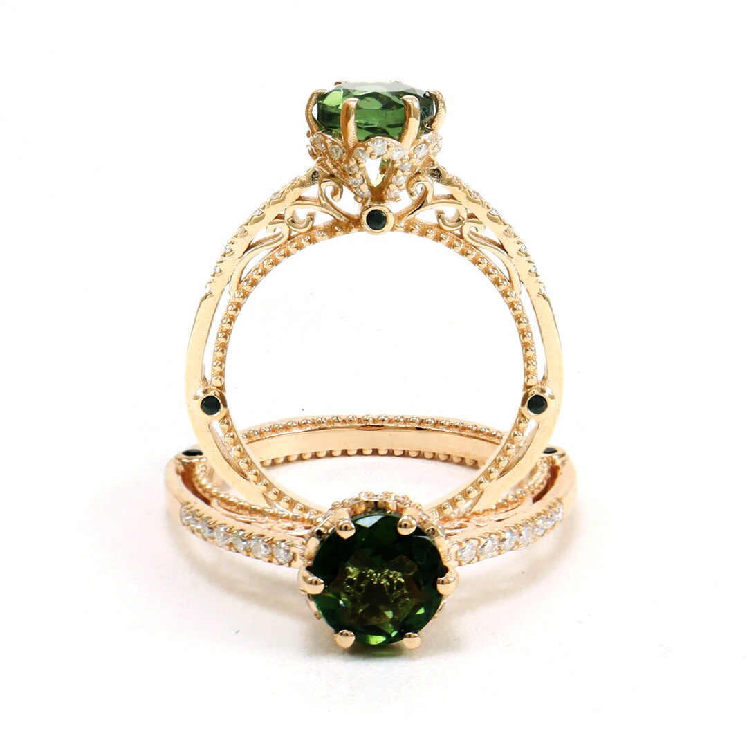 14K Yellow Gold Moldavite Ring, Tektite Ring, Moldavite Thin Gold Ring ...