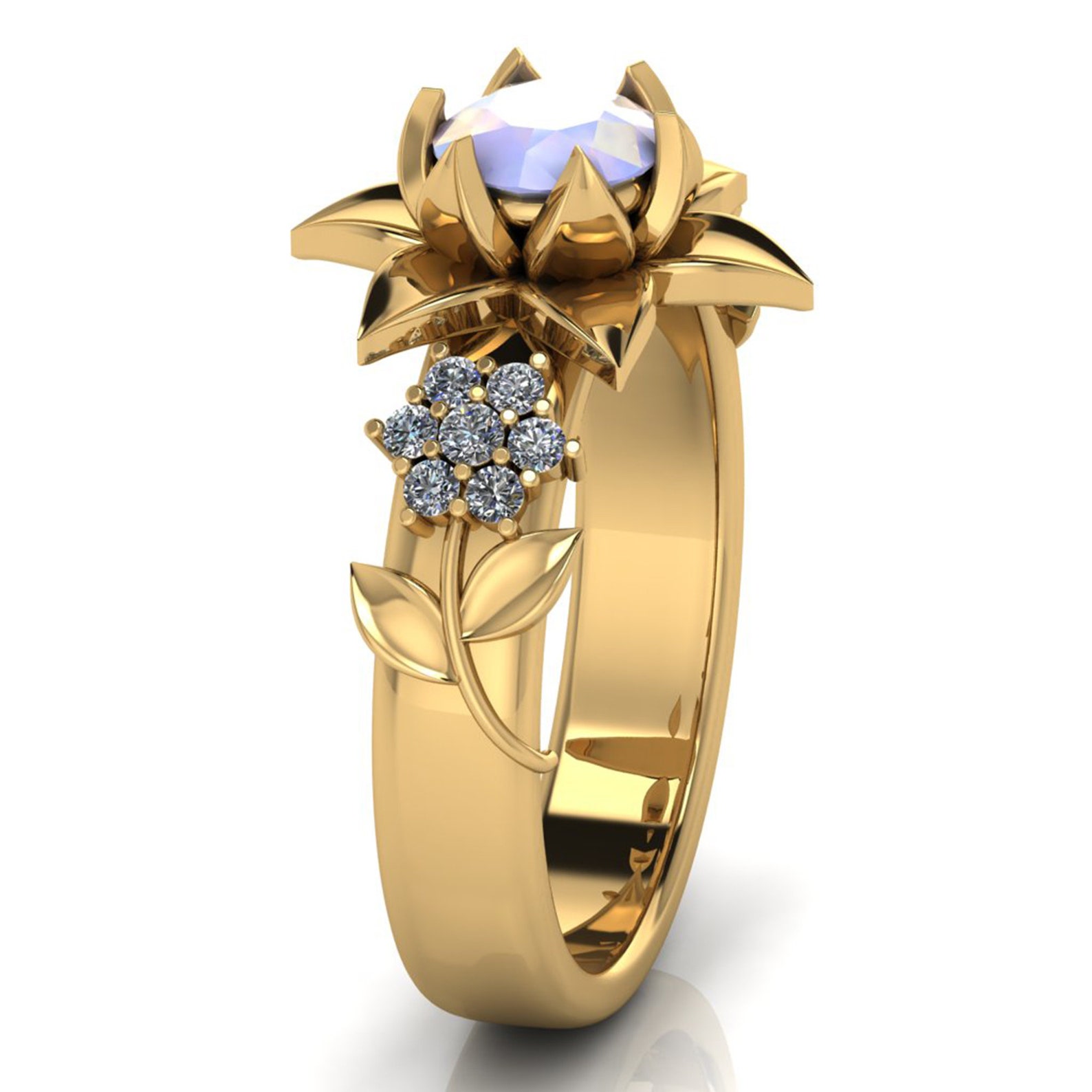 Lotus Flower Moonstone Ring AAA Rainbow Moonstone Gift Ring | Etsy